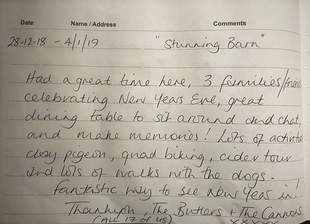 The Higher Burrow Farm Guest Book